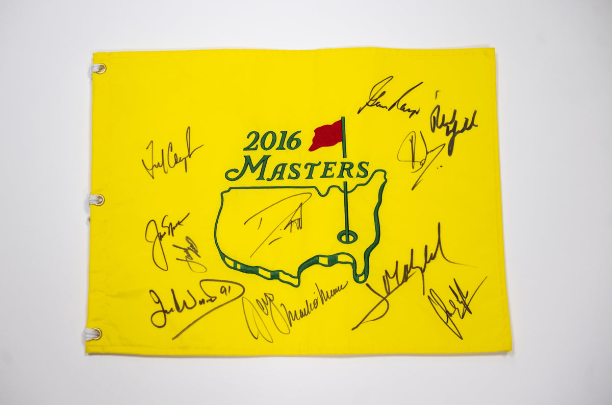 2016 Masters Pin Flag Signed by 12 Winners Inc Jack Nicklaus Tom Watso ...